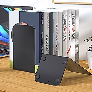 Book Ends, DRLIFE Bookends for Shelves Premium Book Ends for Heavy Books, Book Shelf Holder Home Decorative for Books, Movies, CDs, Video Games, Metal Bookends Black (4 Pairs/8 Pieces)