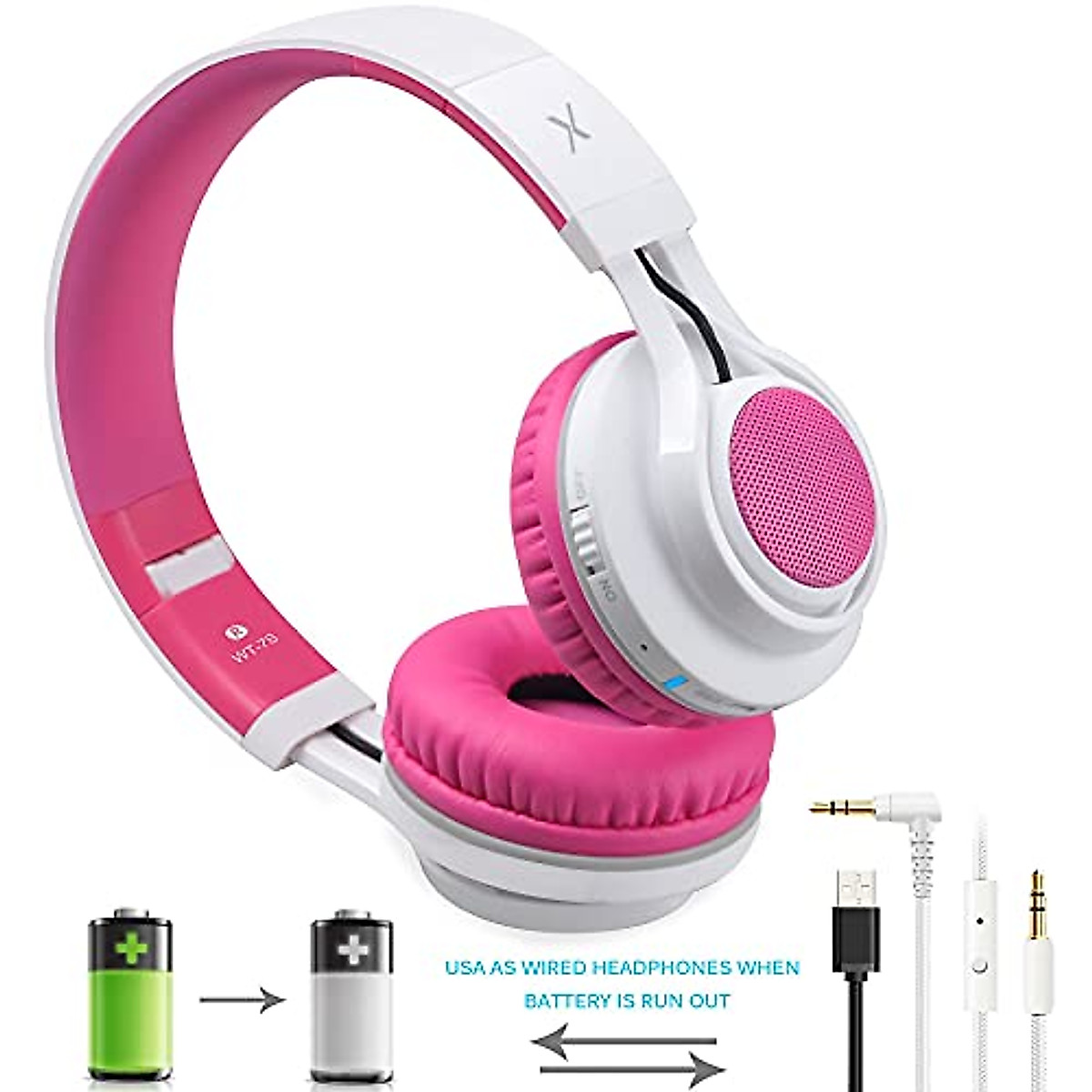 2 Packs Riwbox WT-7S Kids Headphones Wireless, Foldable Stereo Bluetooth Headset with Mic Compatible with PC/Laptop/Tablet/iPad