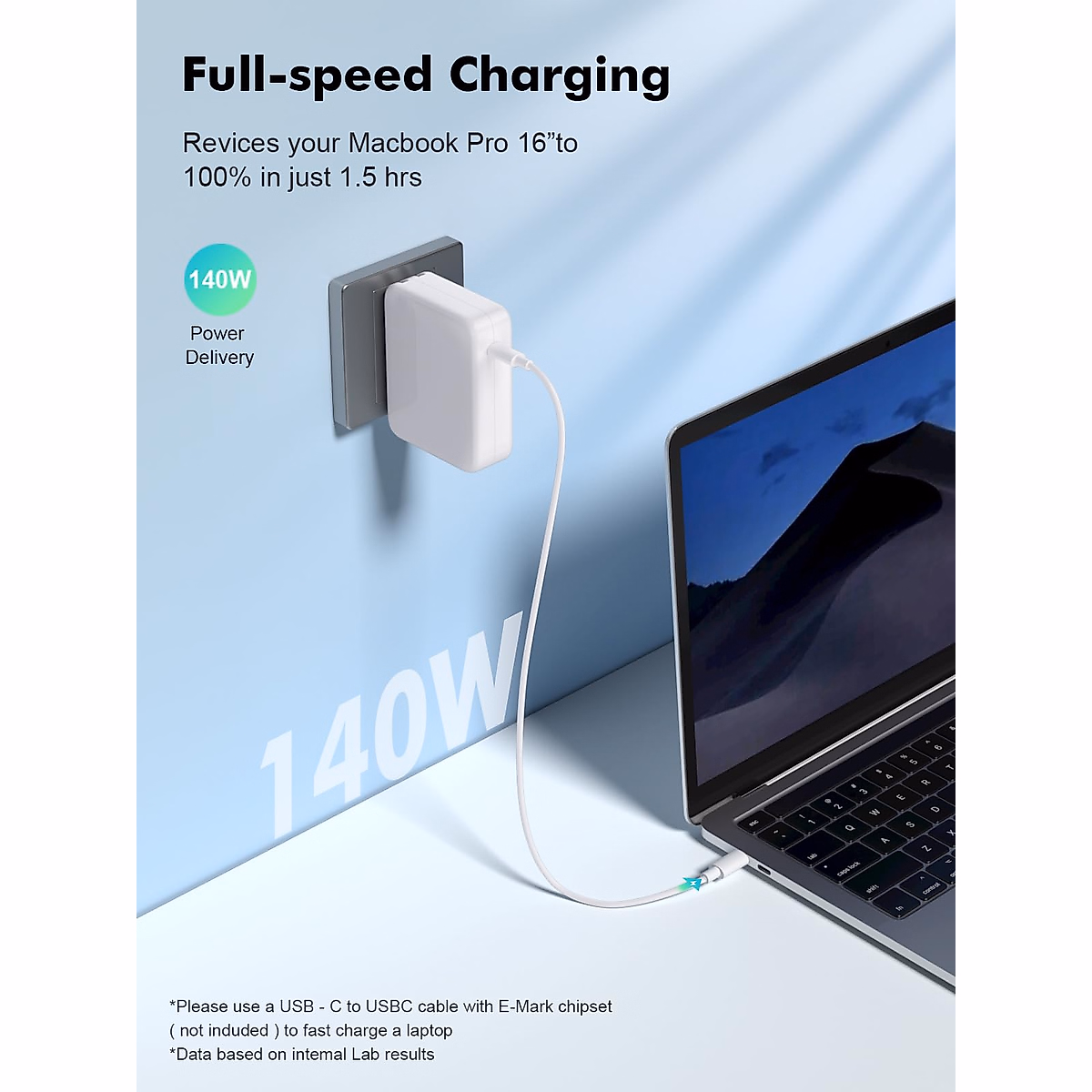 140W USB-C Power Adapter, Mac Book Pro Charger Foldable PD3.1 PPS Fast GaN Wall Charger Compatible with MacBook Pro 16" 14" Air 13" Retina M1 / M2 2023 2022 2021 2020 Laptop, Included 6.8ft C-C Cable