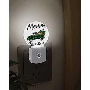 Merry Christmas Truck Night Lights Plug into Wall, Xmas Tree Green Auto Round LED Lights with Dusk to Dawn Sensor for Bedroom, Bathroom, Hallway, Kitchen, Kids, Home Decor