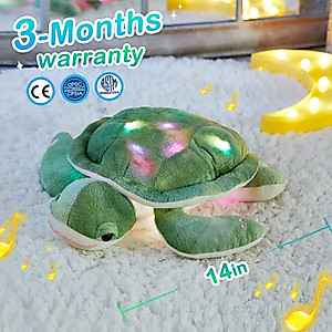 Glow Guards 14'' Light up Musical Sea Turtle Stuffed Animal Ocean Life Soft Plush Toy Pillow with Lullabies LED Night Lights Singing Children's Day Birthday Gifts for Toddler Kids