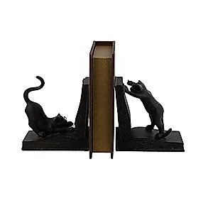 Deco 79 Polystone Cat Reading Bookends, Set of 2 7"H, 6"W, Black