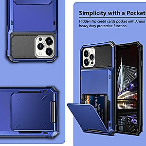 Vofolen Case for iPhone 13 Pro Max Case Wallet 4-Card Holder ID Slot Flip Door Hidden Pocket Anti-Scratch Dual Layer Hybrid TPU Bumper Protective Hard Shell Back Cover for iPhone 13 Pro Max Navy
