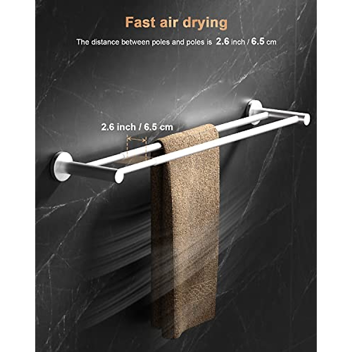 Adjustable Double Bath Towel Bar 23.6 to 42 Inch, ZUEXT Brush Nickel Finished Stainless Steel Towel Holder, Expandable Wall Mounted Towel Rail for Bathroom Kitchen Washroom,1" Tube Towel Rail Racks