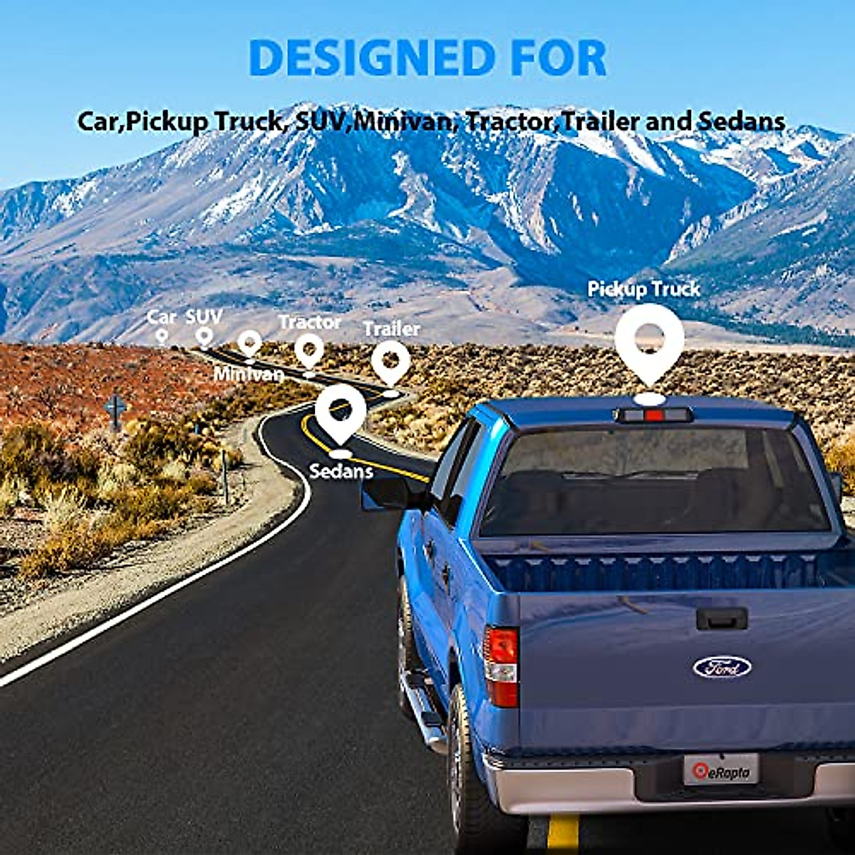 HD 720P eRapta ERT02 Backup Camera Front Rear View License Plate Reverse Universal for Pickup Truck Car SUV 149° Perfect Angle Night Vision Mirror Function Waterproof