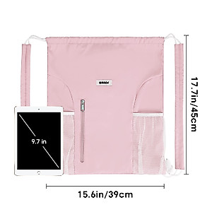 WANDF Drawstring Backpack with Shoulder Pad Sports Gym Backpack with Mesh Pocket String Bag for Women Men(Pink)