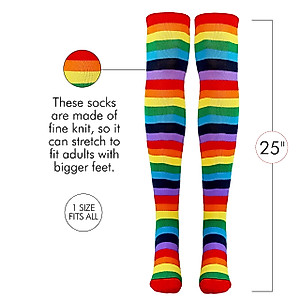 Skeleteen Colorful Rainbow Striped Socks - Over The Knee Clown Striped Costume Accessories Thigh High Stockings for Men, Women and Kids