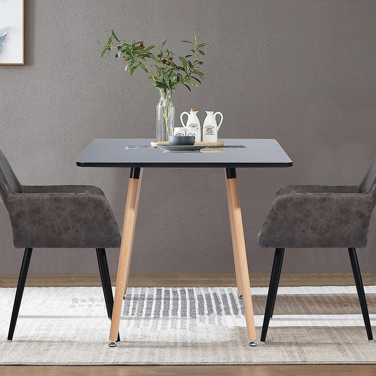 31.5 Inch Square Dining Table for 2-4 People, Modern Functional Table with Wooden Legs for Home Office Kitchen Dining Room Patio Small Spaces, Black