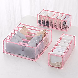 [US Warehouse] Farinull Drawer Underwear Organizer Dividers, Nylon Foldable Wardrobe Organizers and Storage Boxes for Lingerie, Bra, Socks, Underwear, Ties, Scarves, 3 Styles (3pcs-Pink)