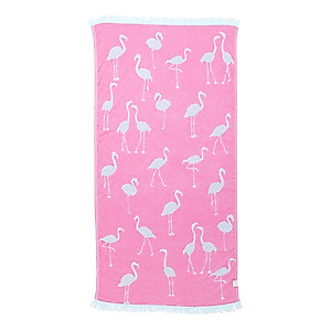 InfuseZen Turkish Towel - Thin & Absorbent Peshtemal Beach Bath Towels - 100% Cotton Oversized Hammam Fouta Towel Lightweight Pool, Gym, Travel Towel with Flamingo Design (Pink)