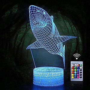 Shark Night Light 3D Effect LED Light 16 Colors Changing Remote Control Desktop Table Lamps Perfect Gifts for Birthday Xmas Holiday Party as Girls' Bedroom Art Decor forBoys Kids Children Teen