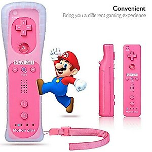 Built-in Motion Plus 2 in 1 Wireless Remote Controller Gamepad Joystick for Nintendo Wii/Wii U, w/Silicone Case & Hand Strap (Blue)