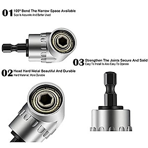 4PCS Abruga Square Drive Sockets, Power Drill Sockets Adapter Sets, 105 Degree Angle Screwdriver Socket Holder, 360 Degree Rotation Adjustable Drill Bit 1/4" 3/8" 1/2" Extension Rod Accessories