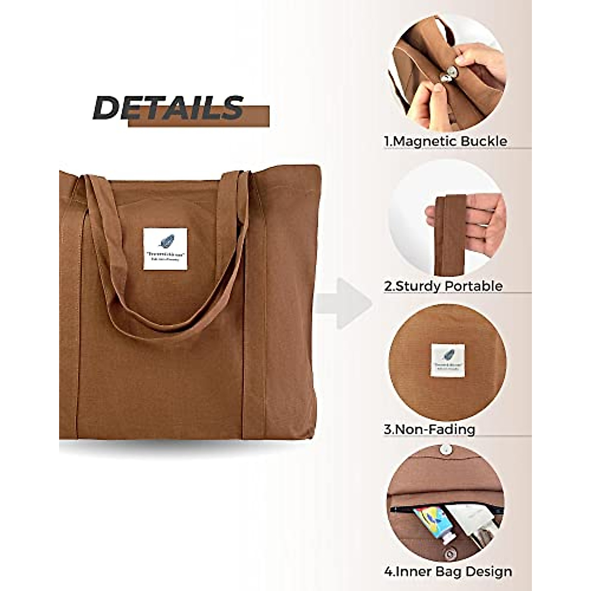 Canvas Tote Bag Aesthetic for Women, Shoulder Bag with Inner Pockets, Hobo Crossbody Handbag Casual Tote.(Coffee)