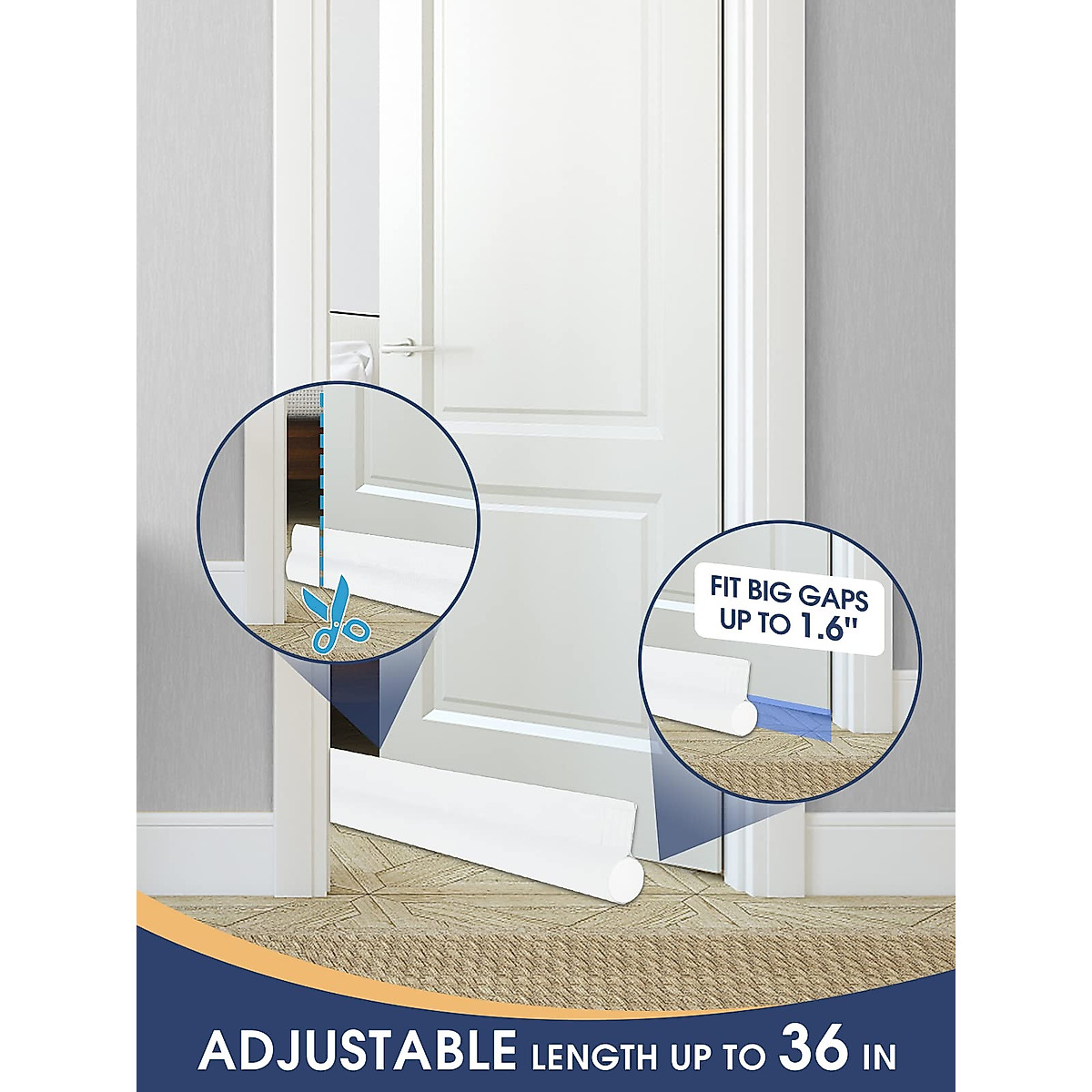 Door Draft Stopper, Draft Stopper for Bottom of Door 36inch, Adjustable Door Soundproofing Sweep Noise Blocker for Interior Exterior Doors