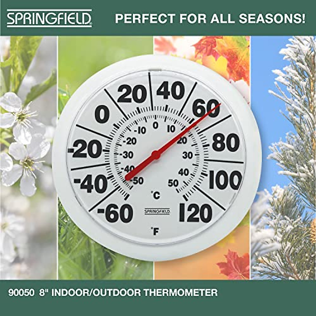 Springfield Indoor Outdoor Big Bold Thermometer, 8.5 Inch, White