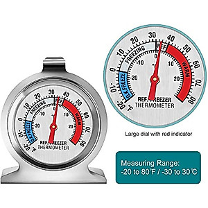 3-Pack Refrigerator Thermometer, Large Dial Freezer Thermometer,Classic Series Temperature Thermometer for Refrigerator Freezer Fridge Cooler
