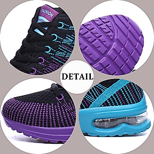 Running Shoes AIR Cushioning for Women's Athletic Trail Running Walking Fitness Gym Sport Fashion Tennis Sneaker Shoe Ladies Girl Lace-up Light Weight Breathable, Purple Size 10-Inside 25.5cm