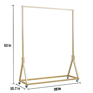 FURVOKIA Modern Simple Heavy Duty Metal Rolling Garment Rack with Wheel,Retail Display Clothing Rack, Single Rod Floor-Standing Hangers Clothes Shelves (Gold Square Tube A, 39 L)