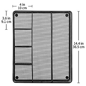 Amazon Basics Desk Drawer Organizer for Office and Home, Metal Mesh, 6 Compartments, Black