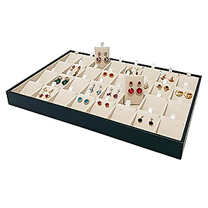 Premium Quality Dark Blue PU Leather Jewelry Tray Drawer Divider Closet Organizer Storage Display Stackable (Earrings)