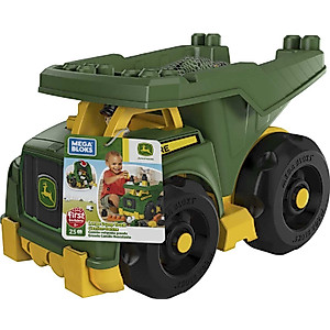 Mega BLOKS John Deere Toddler Building Blocks Toy Set, Dump Truck with 25 Pieces and Storage, 1 Figure, Green, Ages 1+ Years