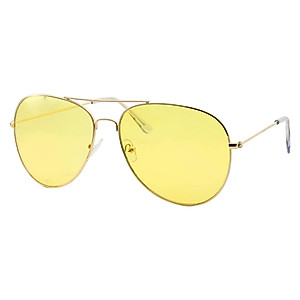 Mens Large Aviator Yellow Lens Sunglasses - Colored Tint Lens