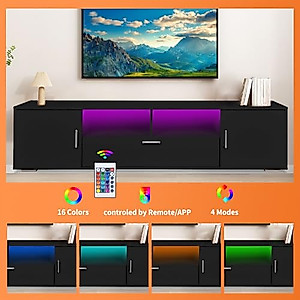 63 Inch LED TV Stand with Drawers,Modern Entertainment Center for TVs Up to 75’’,RGB Color Changing High Gloss TV Stand,Wood TV Console Cabinet for Gaming Living Room Bedroom and Office Black