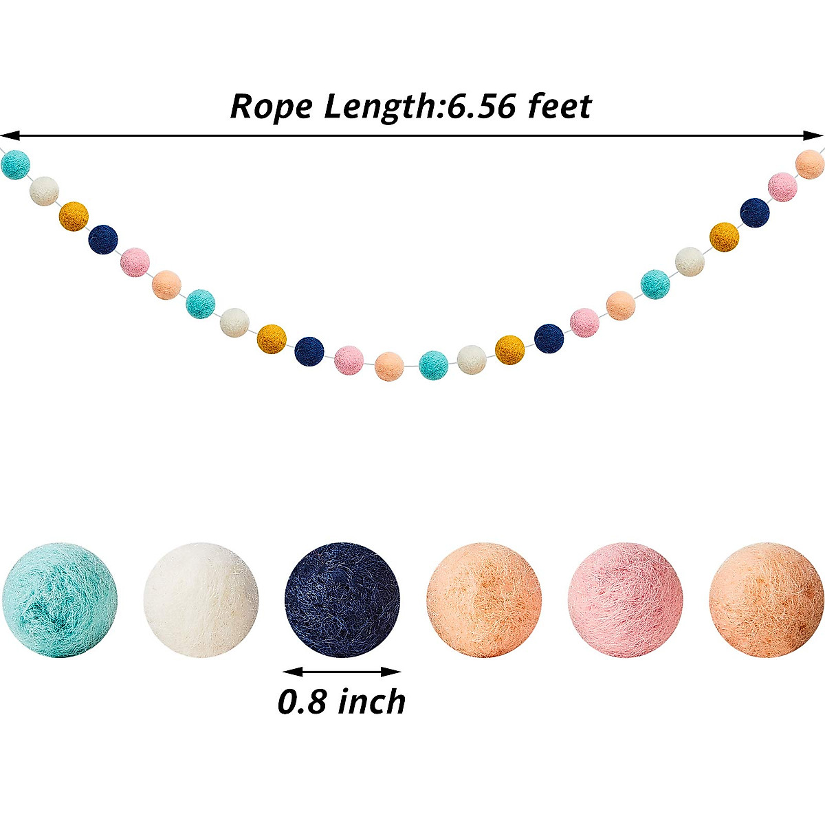 WILLBOND Wool Felt Ball Garland Colorful Pom Pom Garland 6.5 Feet Long 24 Ball Garland for Mardi Gras Easter Halloween Thanksgiving Christmas Wall (Classic Colors,2 Pieces)