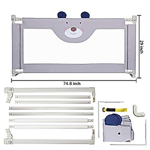 RDHOME 74.8" Bed Rails for Toddlers Extra Tall Kids Bed Guardrail, Vertical Lifting Collapsible Baby Safety Bed Rail Guards Fit Twin, Full, Three Quarters, King Size Bed (1 Side) Gray