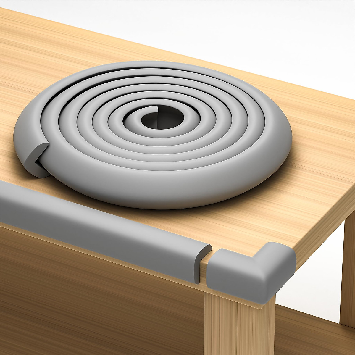 Sharp Edge & 16.2ft Furniture Safety Guards | Protective Foam Cushion | 15ft Bumper 4 Adhesive Childsafe Corners | Baby Child Proofing Foam Set and Safe for Table, Fireplace, Countertop | Gray