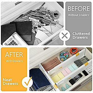 Drawer Dividers - 4 PACK Plastic Adjustable Drawer Separators, Expandable Divider Organizer for Closets, Drawer Spacers, Deep Utensil Drawer Organizer, Dresser Cabinet Dividers for Clothes(11-17.4'')