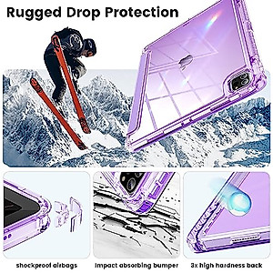 INFILAND Compatible with iPad Pro 12.9 Case 2022/2021(6th/5th Gen), [Crystal Clear Both Back & Frame] Anti-Yellowing + Pencil Holder (A2378, A2461, A2379, A2462, A2436, A2764, A2437, A2766) Purple