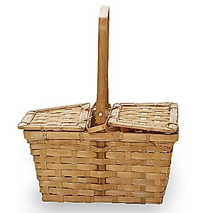 The Lucky Clover Trading Bamboo Picnic Basket in Honey with Lid, Small