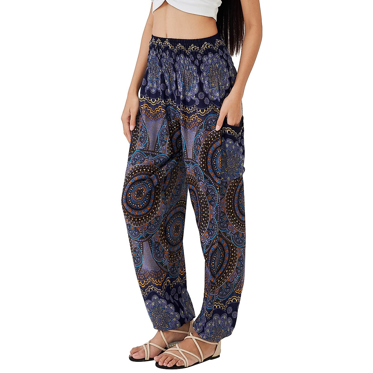 Joob Joob Boho Pants for Women - Hippie Harem Pants Women - Womens Yoga Pants – Comfy Bohemian Flowy Hippie Clothes - Midnight Medium