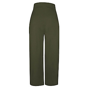 Famnbro High Waisted Pants for Women Maxi Length Loose Wide Leg Trousers Palazzo Pants Green