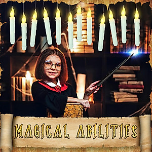 Prerish 12 PCS Floating Candles with Wand - Christmas Decoration Magic Hanging Candles - Flickering Warm Light Floating Candle Decor for Home Indoor Room Classroom Bedroom Party