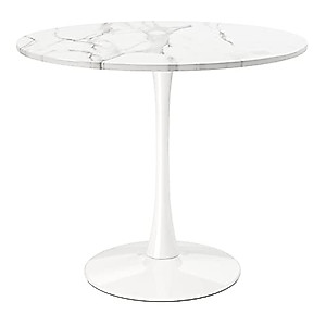 Aron Living Rose 36" Wood and Marble Laminated Dining Table in White