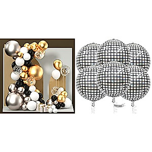 PartyWoo Black and Gold Balloon Garland Kit 100 pcs and 6 pcs Disco Silver Foil Balloons