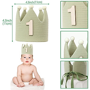 Wild One 1st Green Highchair Wood Bead Tassel Garland Crown Hat Wooden Cake Topper Birthday Party Decorations