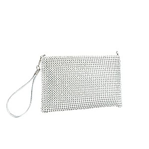 GripIt Bling Mesh Purse Small Clutch for Women Money Purse Evening Wristlet Clutch Bag Little Crystal Cell Phone Purses,Silver
