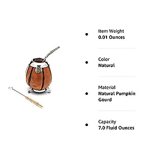 BALIBETOV [New Handmade Yerba Mate Gourd Set - German Silver Trim and Base - [Mate Cup] with Bombilla [Yerba Mate Straw] (Natural)
