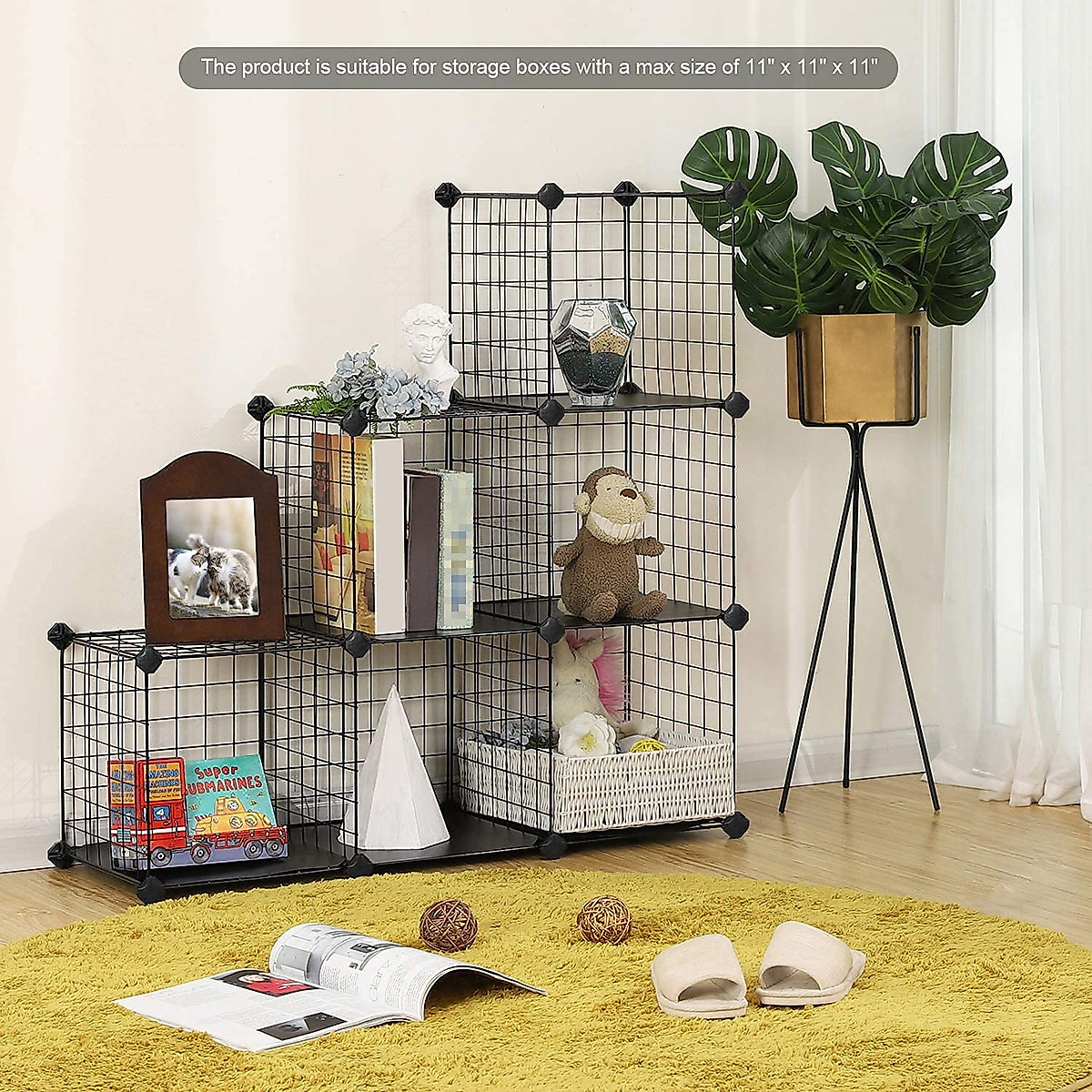 Safeplus DIY Wire Cube Storage, Storage Shelves 6 Cube Bookshelf Bookcase Closet Organizer and Storage, Stackable Grid Organizer, Black