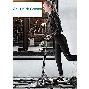 LXLA - Folding Adult Kick Scooter with Disc Handbrake, Big Wheels Dual Suspension Commuter Scooter, Adjustable Height, Supports 220lbs