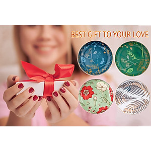 Goporcelain Jewelry Ring Dish Tray Boho Ceramic Decorative Trinket Dish Organizer for Rings Earrings Necklaces Bracelet Watch Keys Plate Small Round Ring Holder Gift for Women Engagement