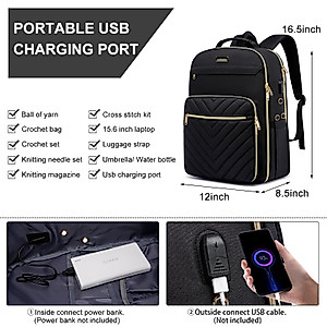 Knitting Bag Backpack, Crochet Bag Tote, Large Yarn Storage Tote Bag with USB Charging Port, Yarn Holder Case for Carrying Projects, Knitting Needles, Yarn Supplies, Black