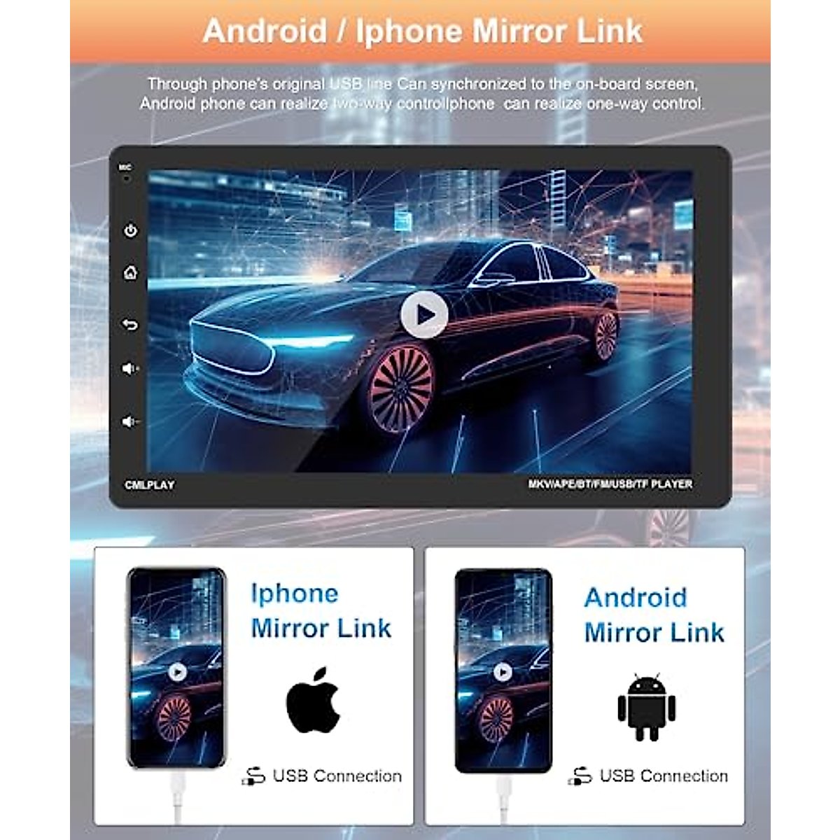 Car Stereo Single Din Apple Carplay, Rimoody 9 Inch Detachable Touch Screen Car Radio with Bluetooth Android Auto FM Radio Mirror Link TF/USB/AUX Input Car Multimedia Player + Backup Camera