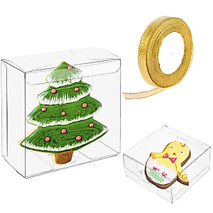 Vowcarol 4x4x1.5 Boxes Clear Sugar Cookies Containers, Wedding Favour Boxes Transparent Gift Boxes for Candy Chocolate Valentine - 50PCS