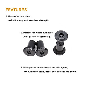 binifiMux 50pcs Black M8 Countersunk Rivet Socket Cap Connecting Bolts Cap Nuts Assortment Kit, M8 x 20mm/25mm/30mm/35mm/40mm