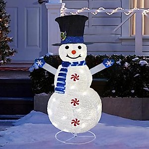 Mosy 4FT Snowman Outdoor Christmas Decorations, 3.2FT Folding Christmas Snowflake Cloth Snowman, Outdoor Snowman Lighted for Xmas Indoor/Outside Yard Holiday Party Decoration